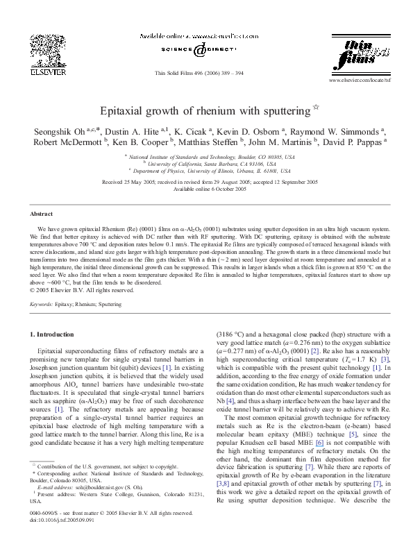 (PDF) Epitaxial growth of rhenium with sputtering