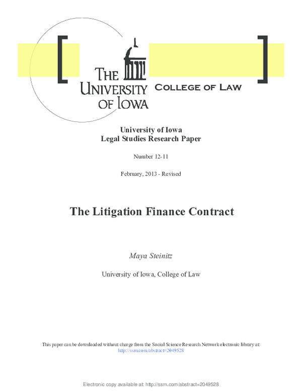 (PDF) The Litigation Finance Contract