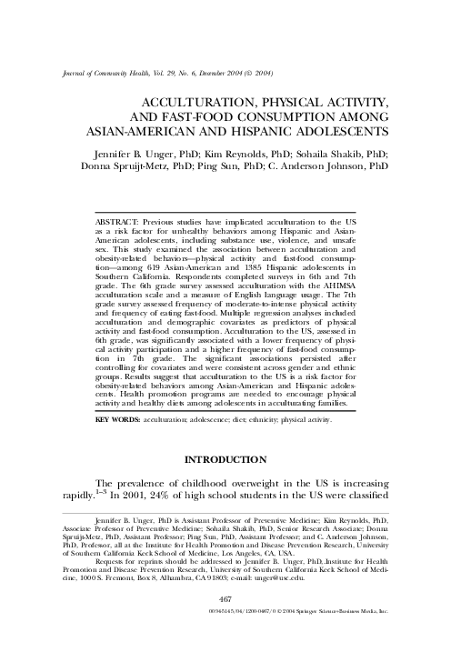 (PDF) Acculturation, Physical Activity, and Fast-Food Consumption Among Asian-American and ...