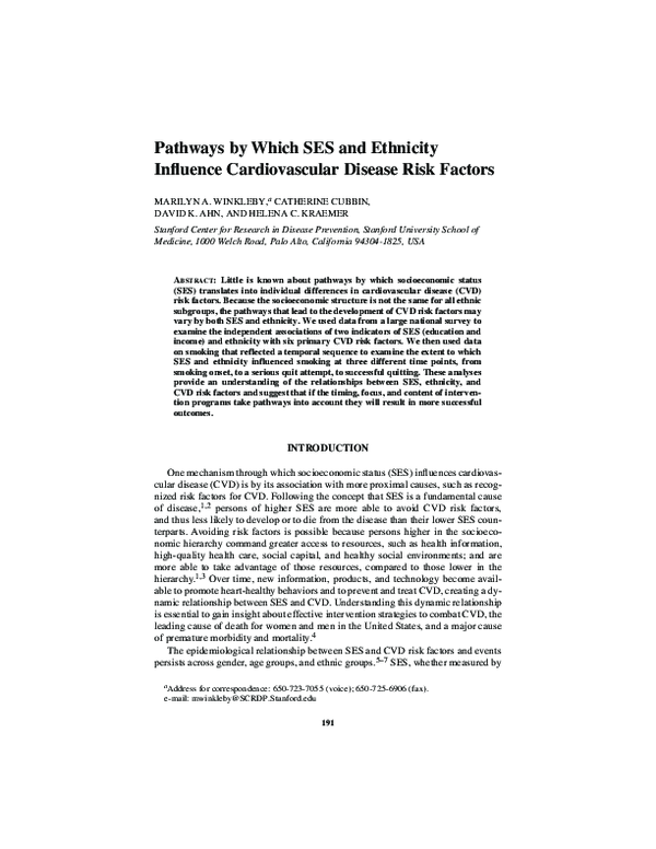 (PDF) Pathways by Which SES and Ethnicity Influence Cardiovascular ...