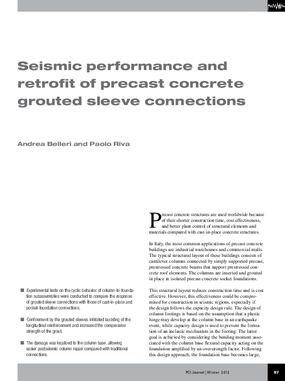 (PDF) Seismic performance and retrofit of precast concrete grouted ...