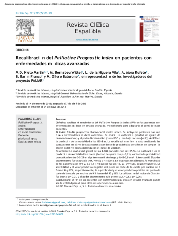 (PDF) Adaptation of the Palliative Prognostic Index in patients with ...