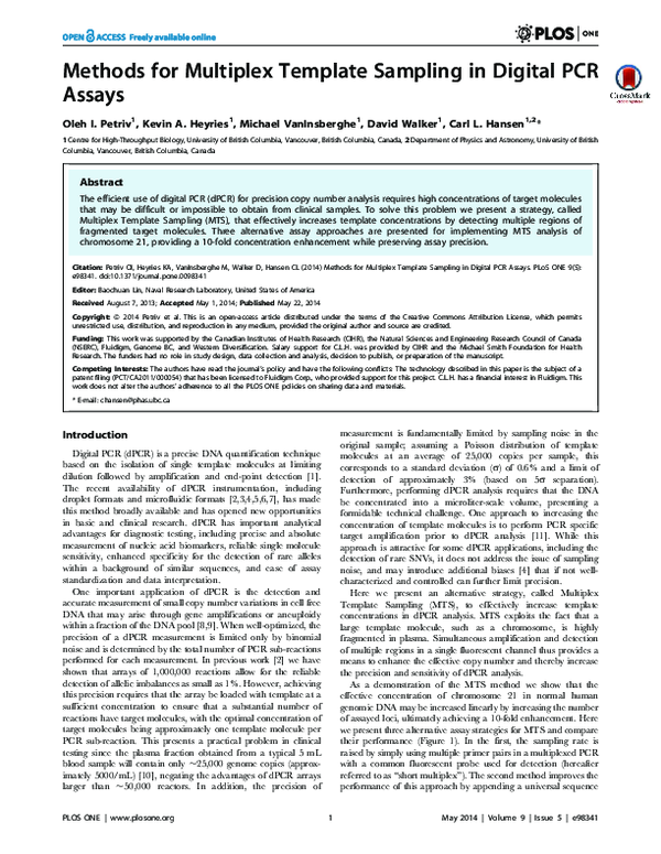 (PDF) Methods for Multiplex Template Sampling in Digital PCR Assays