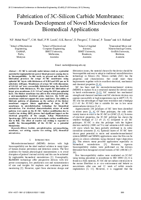 (PDF) Fabrication of 3C-silicon carbide membranes: Towards development ...