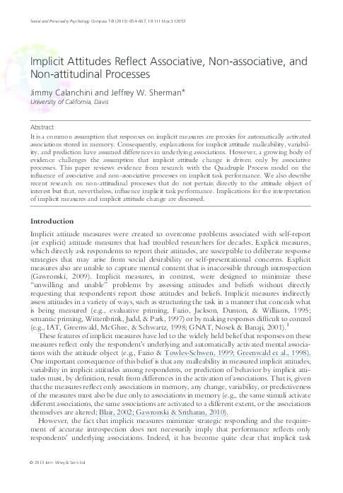 (PDF) Implicit Attitudes Reflect Associative, Non-associative, and Non-attitudinal Processes