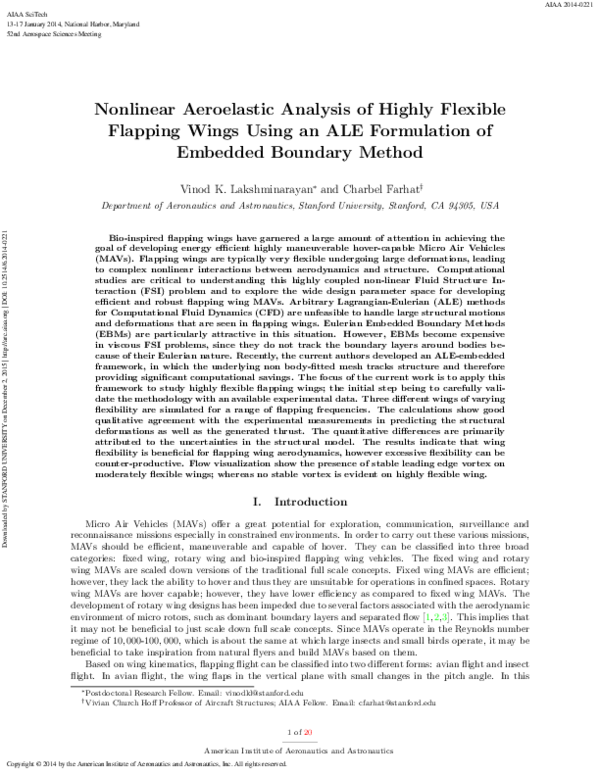 (PDF) Nonlinear Aeroelastic Analysis of Highly Flexible Flapping Wings Using an ALE Formulation ...