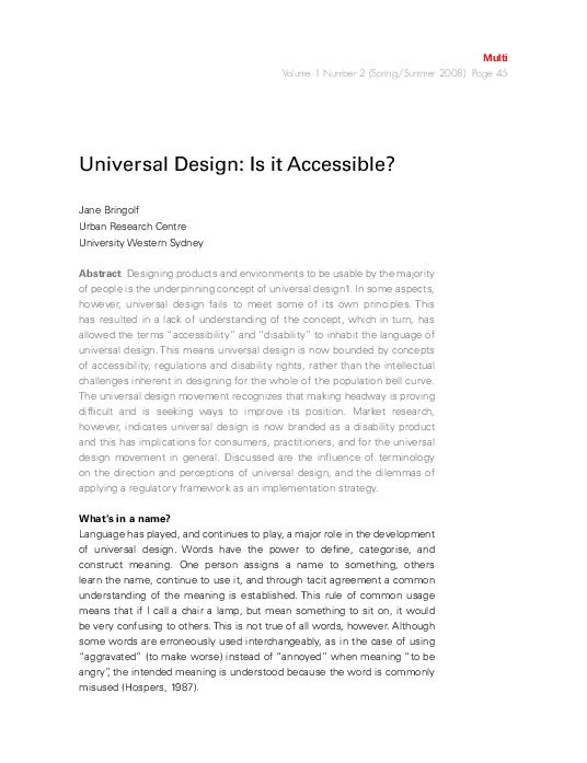 (PDF) Universal Design: Is it Accessible?
