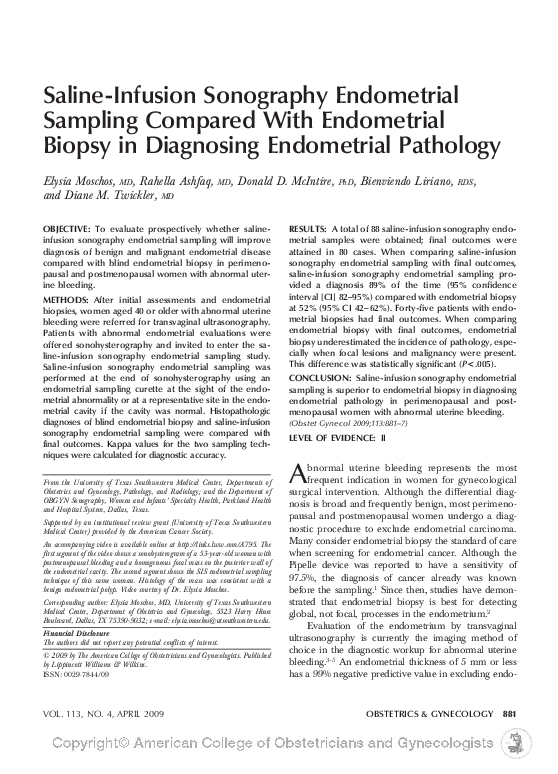 (PDF) Saline-Infusion Sonography Endometrial Sampling Compared With ...