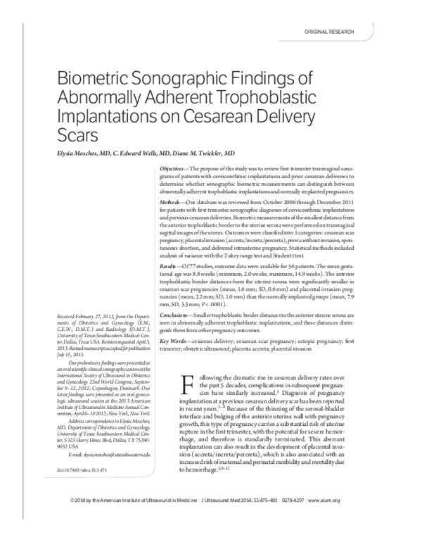 (PDF) Biometric Sonographic Findings of Abnormally Adherent ...