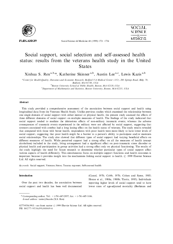 (PDF) Social support, social selection and self-assessed health status ...