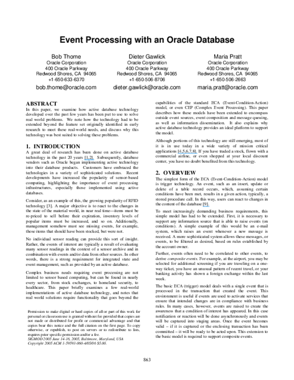 Pdf Event Processing With An Oracle Database