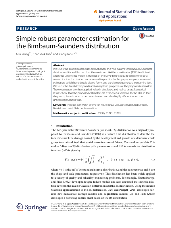 (PDF) Simple robust parameter estimation for the Birnbaum-Saunders ...
