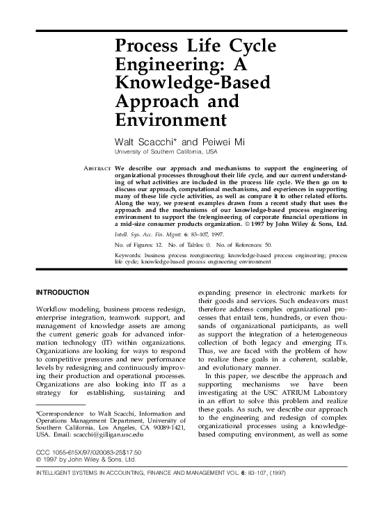 (PDF) Process Life Cycle Engineering: A Knowledge‐Based Approach and ...