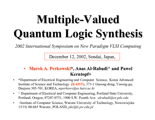 (PDF) Multiple-valued quantum logic synthesis | Marek Perkowski - Academia.edu
