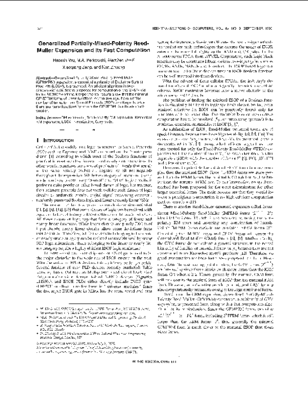 (PDF) Generalized partially-mixed-polarity Reed-Muller expansion and its fast computation ...