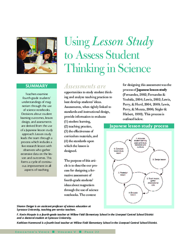 (PDF) Lesson study as a mechanism for assessing student learning