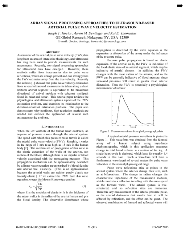 Pdf Array Signal Processing Approaches To Ultrasound Based Arterial