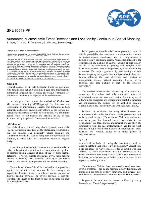 Pdf Automated Microseismic Event Detection And Location By Continuous Spatial Mapping