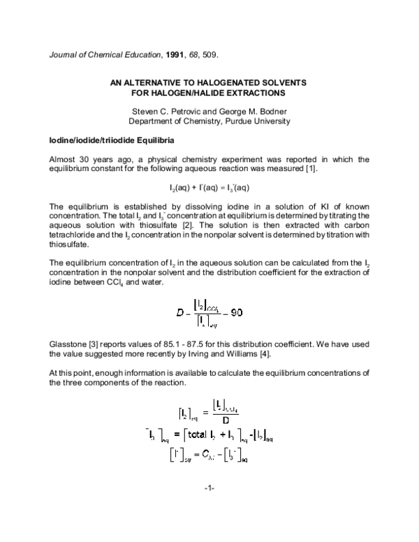 (PDF) An alternative to halogenated solvents for halogen/halide extractions