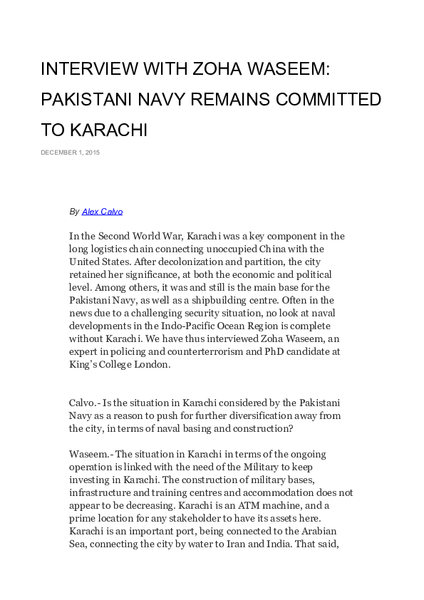 (PDF) Interview with Zoha Waseem: Pakistani Navy remains committed to ...