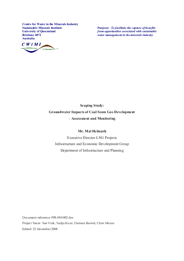 (PDF) Scoping Study: Groundwater Impacts of Coal Seam Gas Development ...