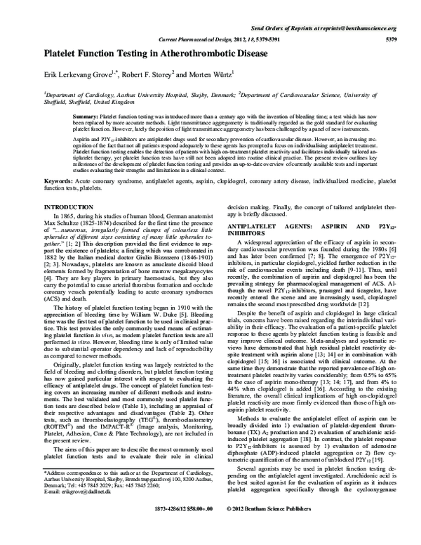 (PDF) Platelet Function Testing in Atherothrombotic Disease