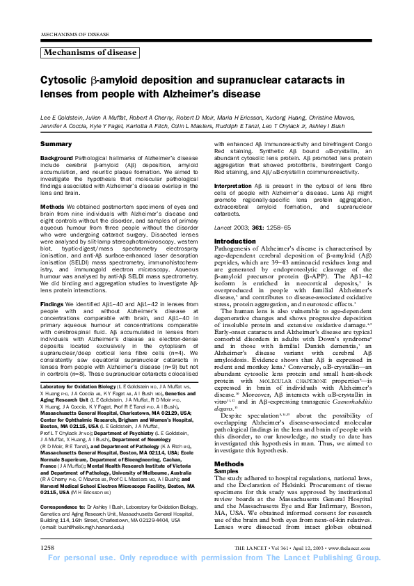 (PDF) Cytosolic β-amyloid deposition and supranuclear cataracts in ...