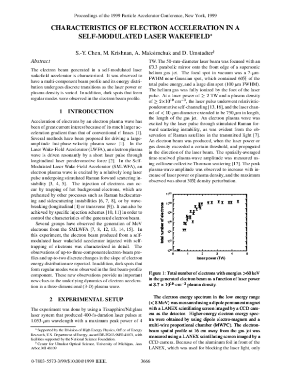 (PDF) Characteristics of electron acceleration in a self-modulated laser wakefield