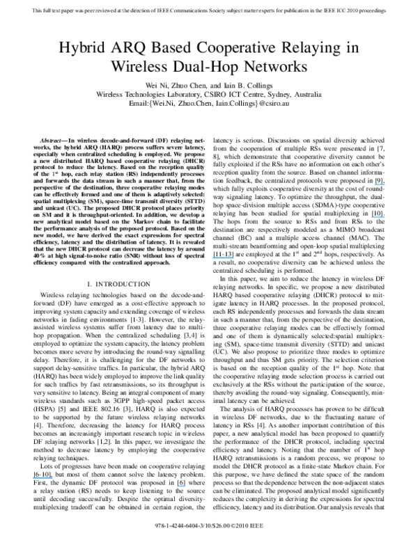 (PDF) Hybrid arq based cooperative relaying in wireless dual-hop networks