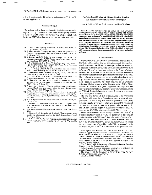 Pdf On Line Identification Of Hidden Markov Models Via Recursive Prediction Error Techniques