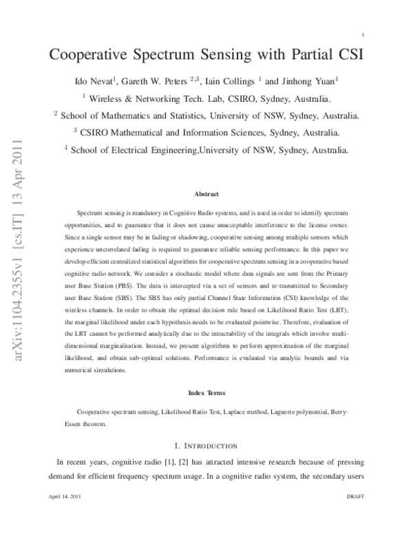 (PDF) Cooperative Spectrum Sensing for Amplify-and-Forward Cognitive Networks