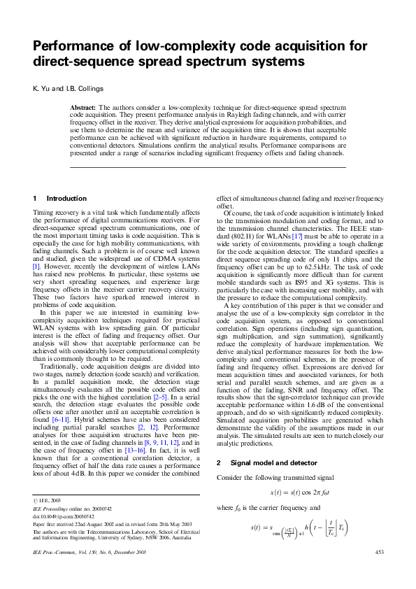 Pdf Performance Of Low Complexity Code Acquisition For Direct