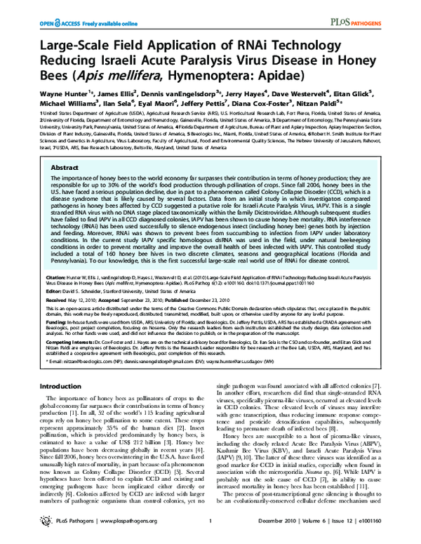 (PDF) Large-scale field application of RNAi technology reducing Israeli ...