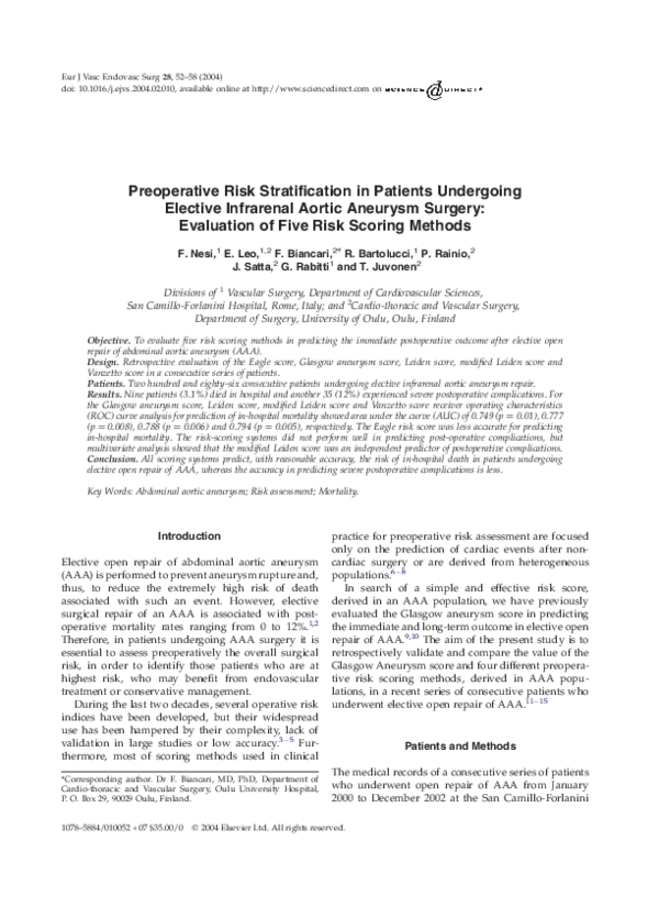 (PDF) Preoperative Risk Stratification in Patients Undergoing Elective ...