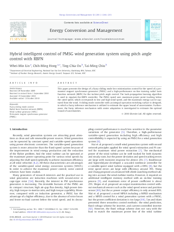 (PDF) Hybrid intelligent control of PMSG wind generation system using pitch angle control with RBFN