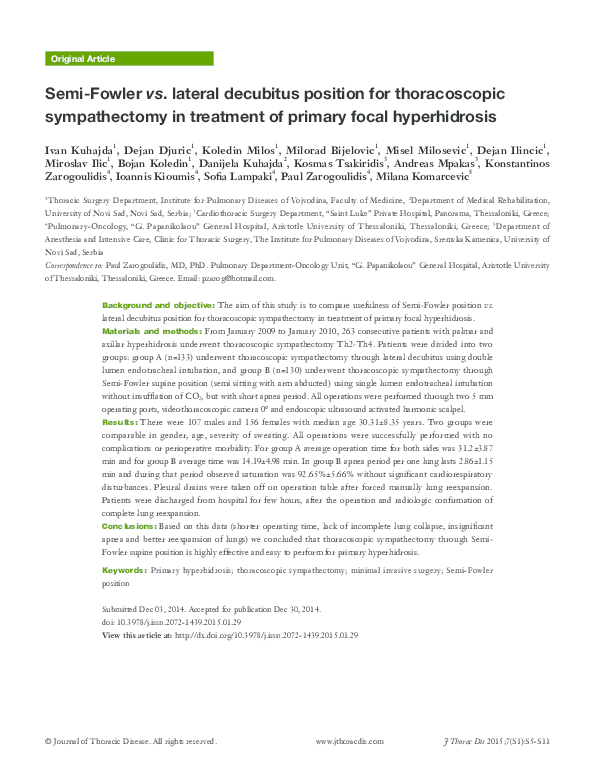 (PDF) Semi-Fowler vs. lateral decubitus position for thoracoscopic ...