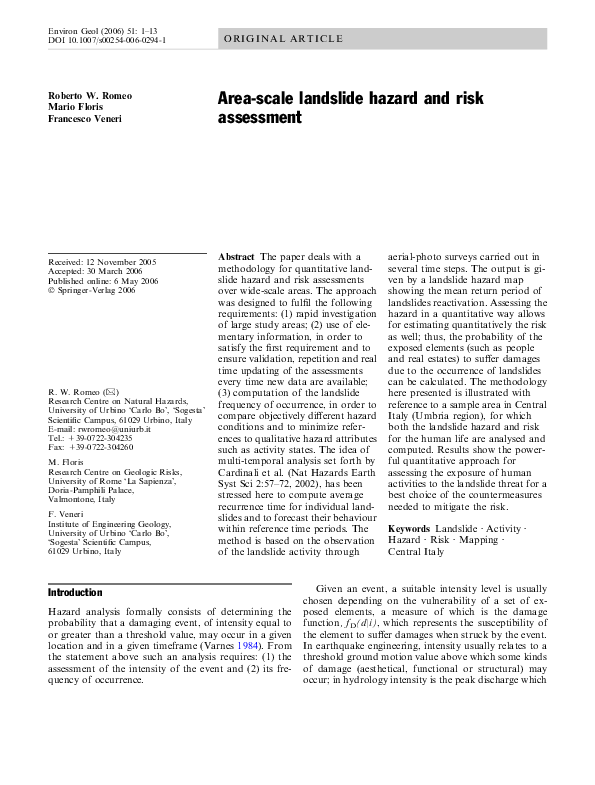 (PDF) Area-scale landslide hazard and risk assessment | Mario Floris - Academia.edu