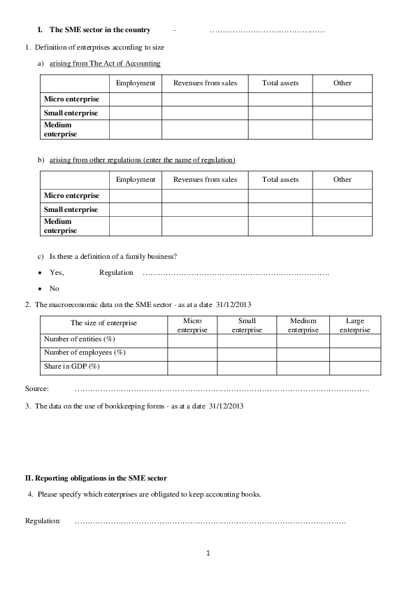 SME questionnaire to common research