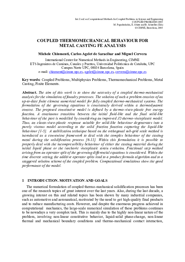 (PDF) Coupled thermo-mechanical behaviour for metal casting FE analysis