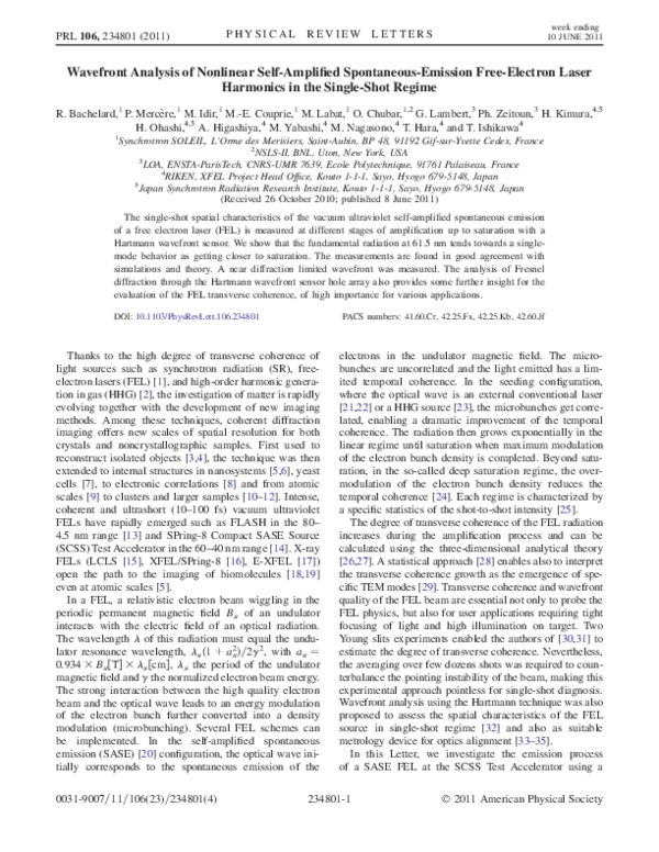 Pdf Wavefront Analysis Of Nonlinear Self Amplified Spontaneous Emission Free Electron Laser