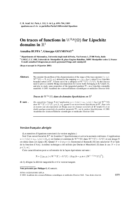 (PDF) On traces of functions in for Lipschitz domains in
