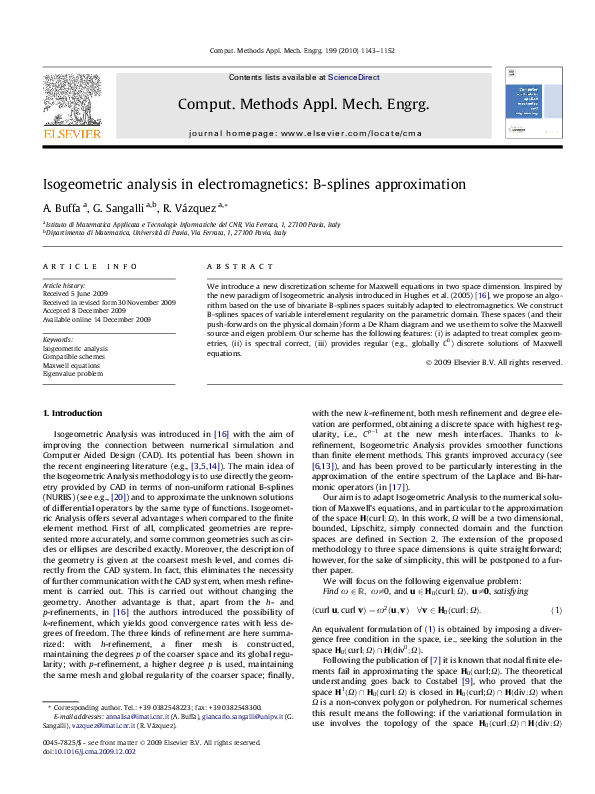 (PDF) Isogeometric analysis in electromagnetics: B-splines approximation