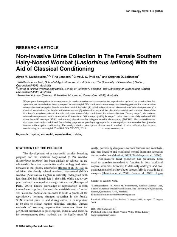 (PDF) Non-invasive urine collection in the female southern hairy-nosed ...