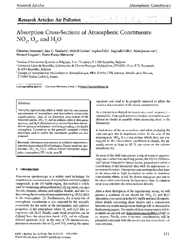 (PDF) Absorption cross-sections of atmospheric constituents: NO2, O2 ...