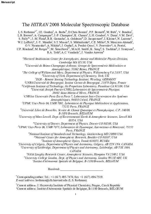 (PDF) The HITRAN 2008 molecular spectroscopic database