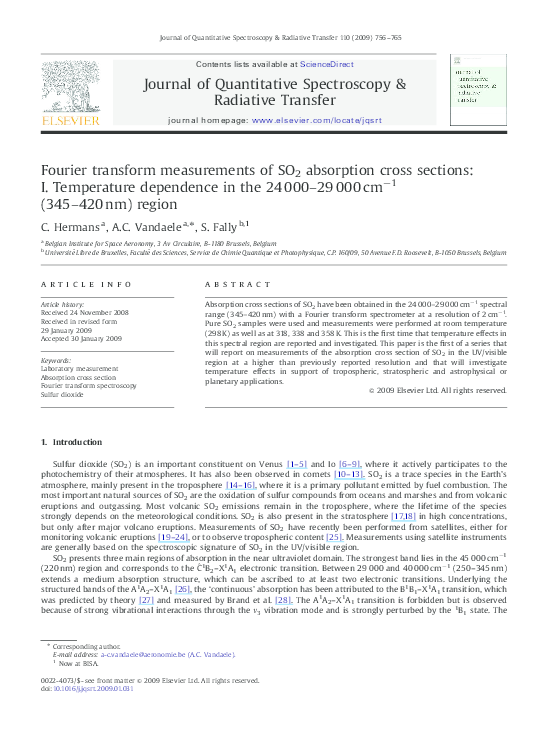 (PDF) Fourier transform measurements of SO2 absorption cross sections