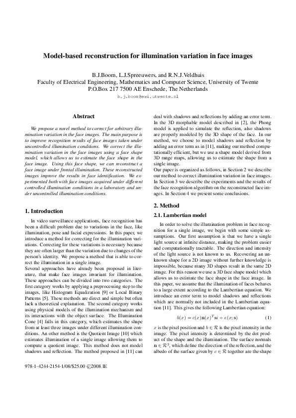 Pdf Model Based Reconstruction For Illumination Variation In Face Images Luuk Spreeuwers