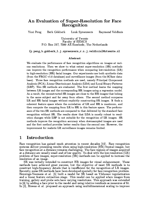 (PDF) An Evaluation of Super-Resolution for Face Recognition