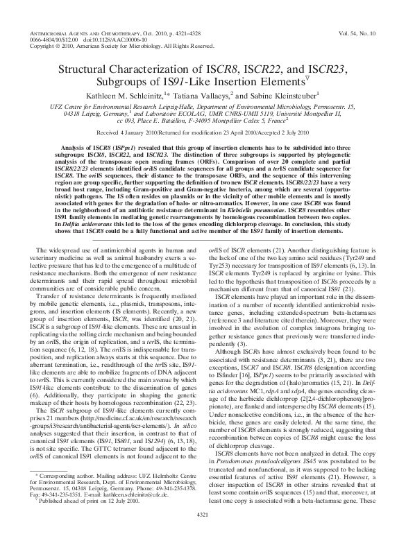 (PDF) Structural Characterization of ISCR8, ISCR22, and ISCR23 ...