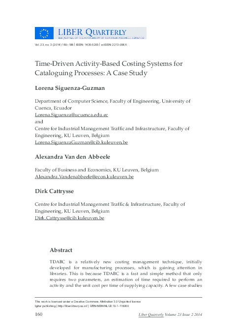 (PDF) Time-Driven Activity-Based Costing Systems for Cataloguing Processes: A Case Study